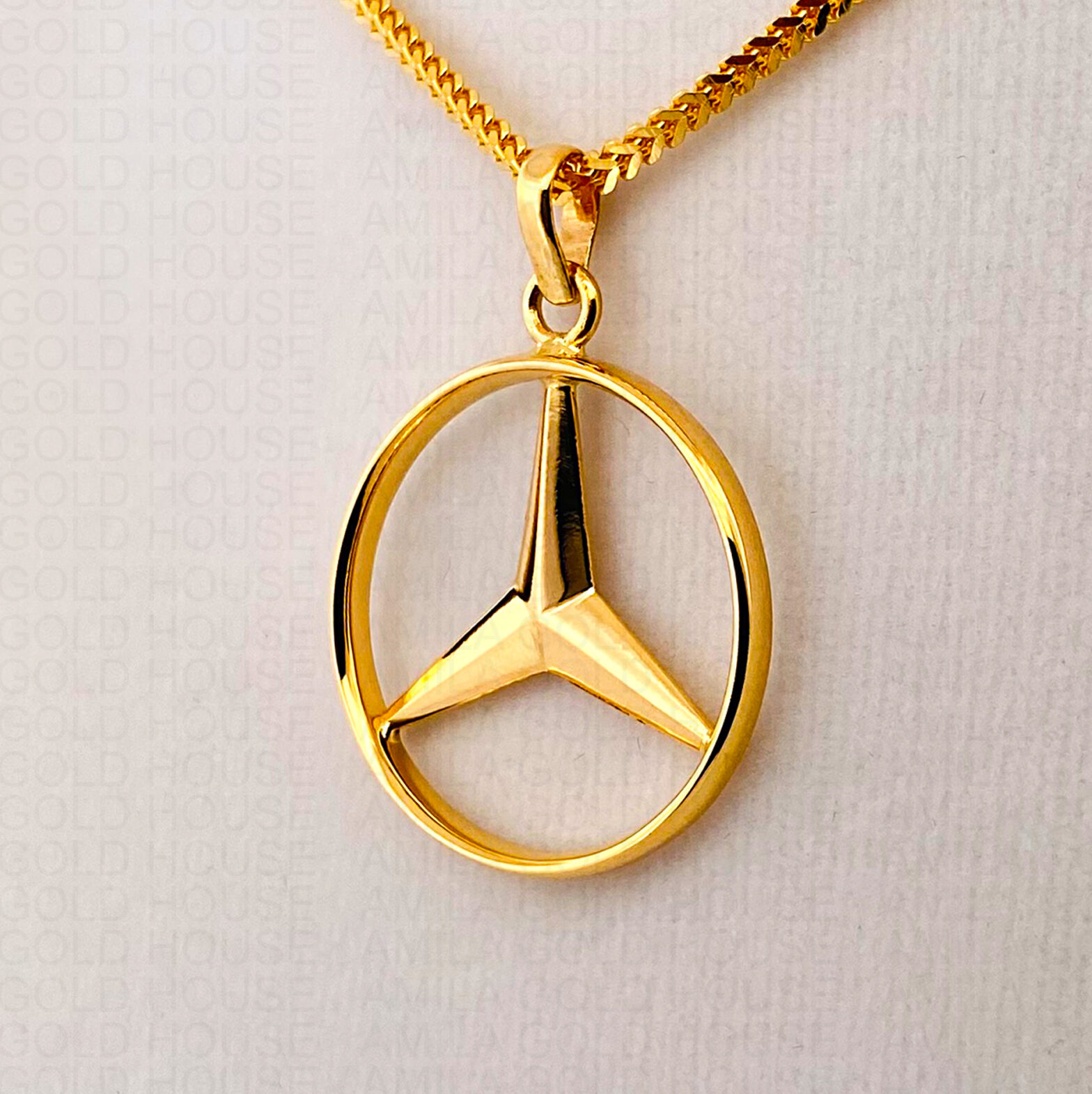 22K Gold M-Benz Logo Pendant - Amila Gold House